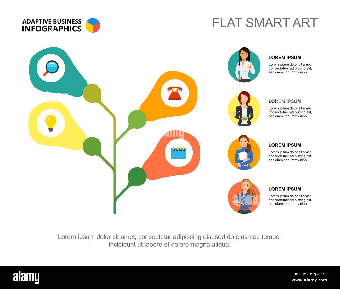 Four branches tree metaphor process chart template. Business data. Abstract elements of diagram ...