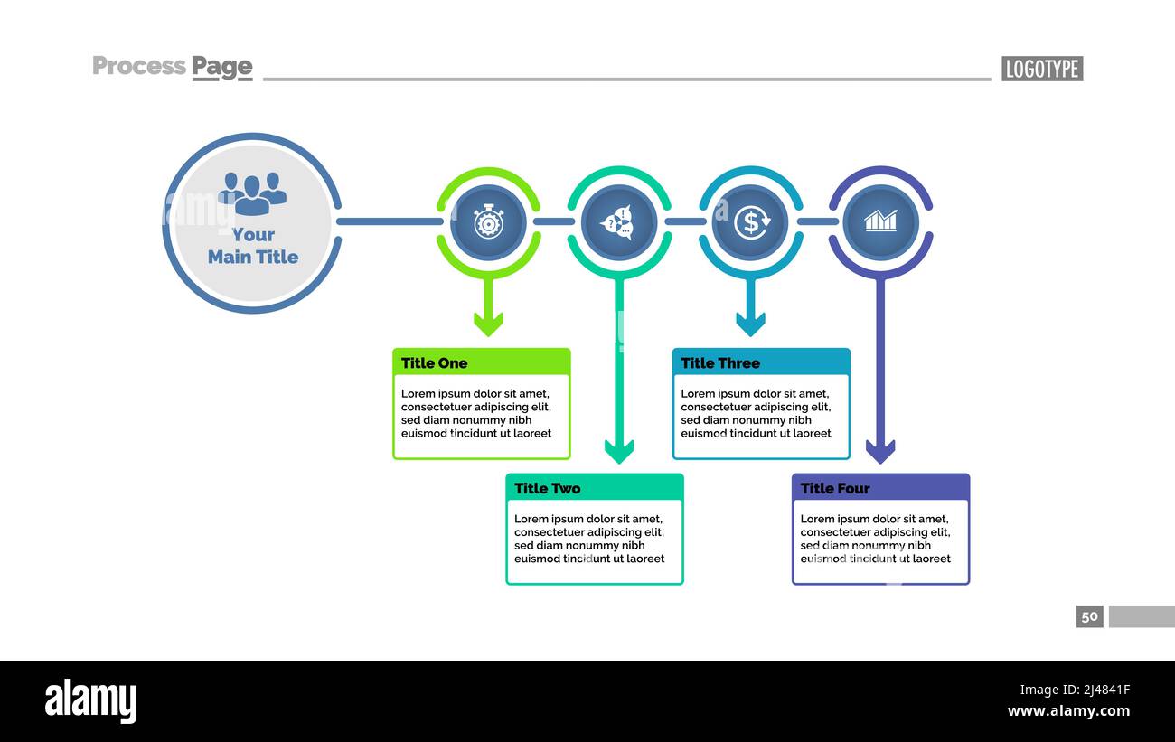 Four steps process chart slide template. Business data. Flowchart ...