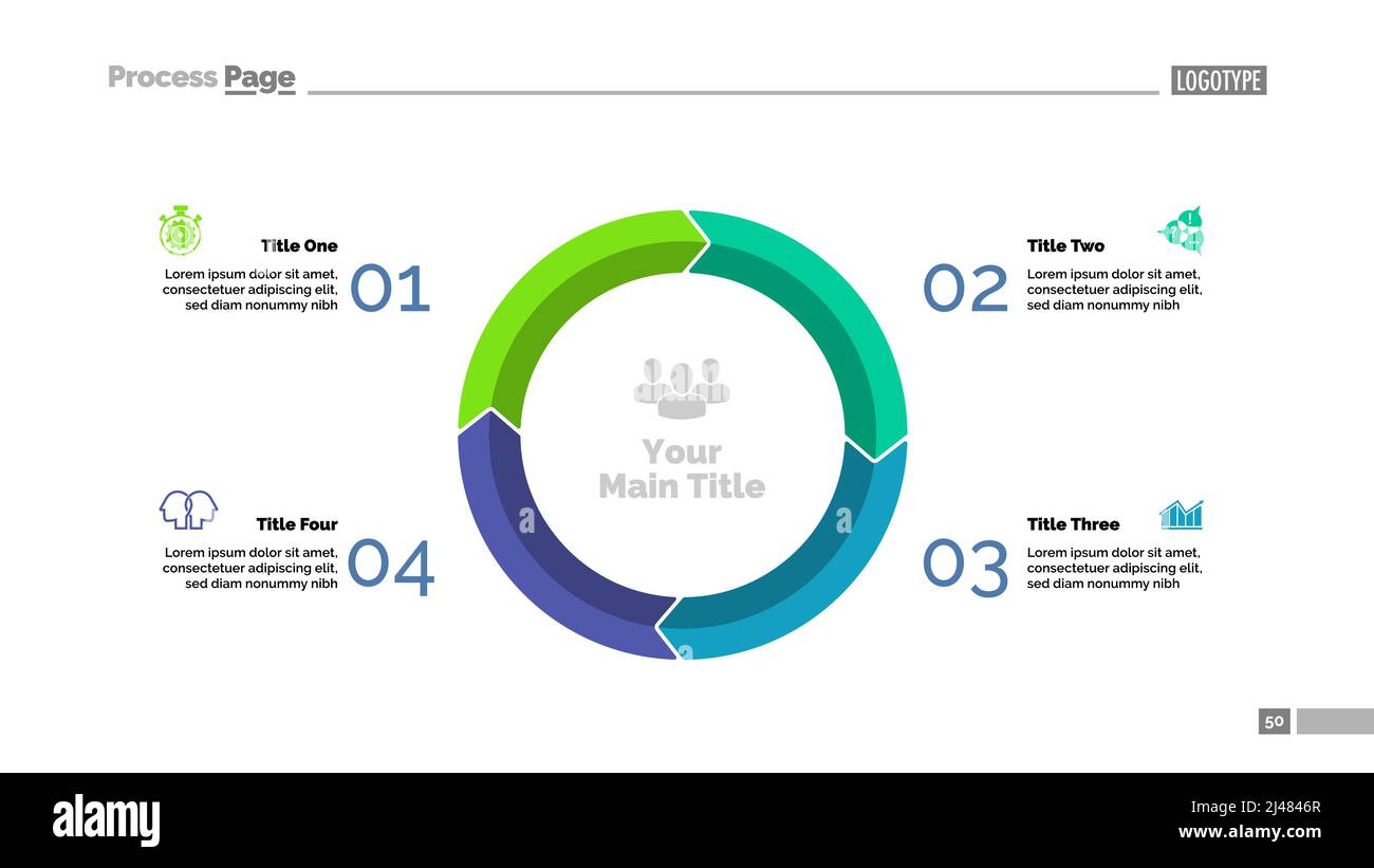Four elements circle chart slide template. Business data. Graph, chart ...