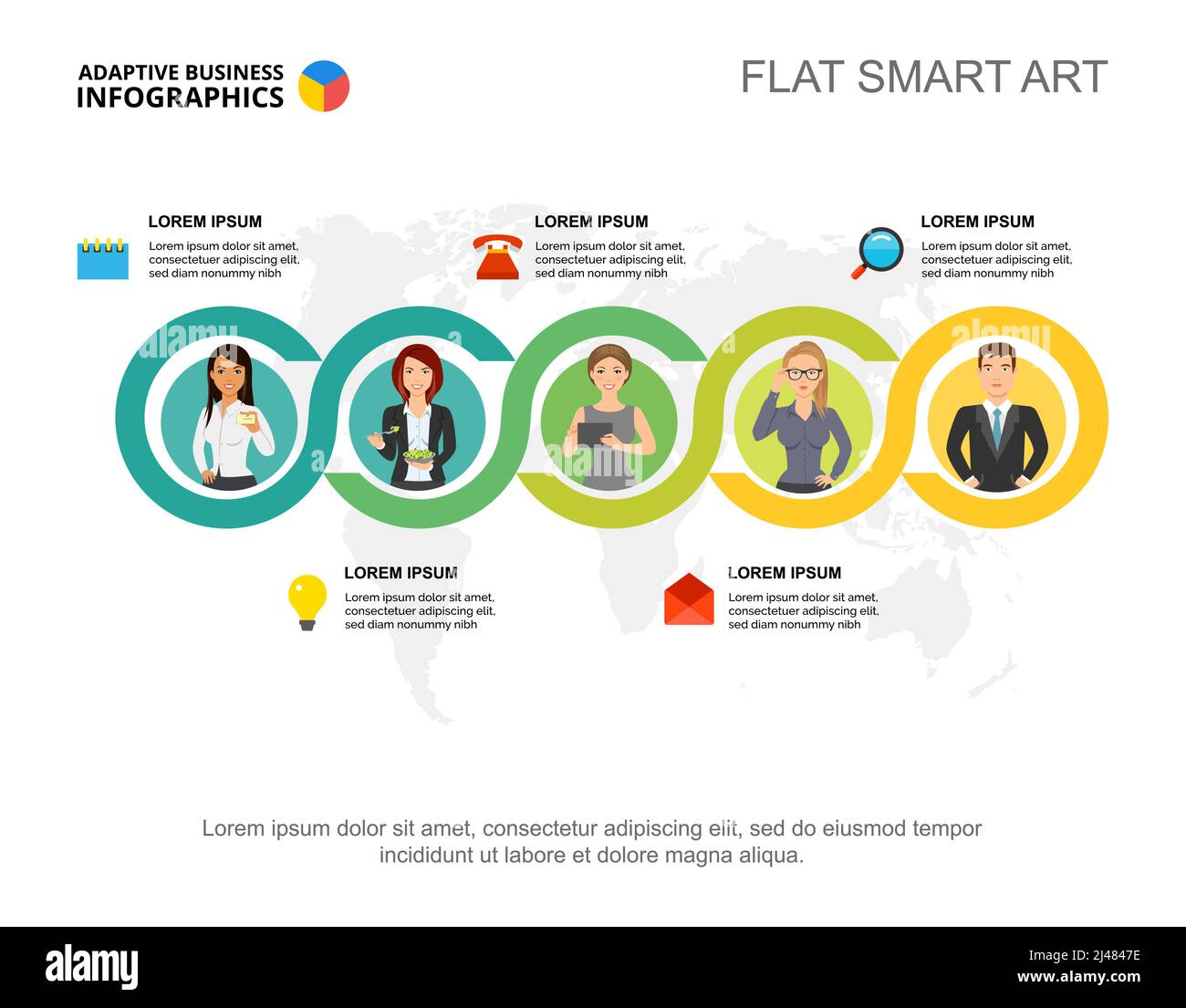 Five options project process chart template for presentation. Vector illustration. Diagram ...