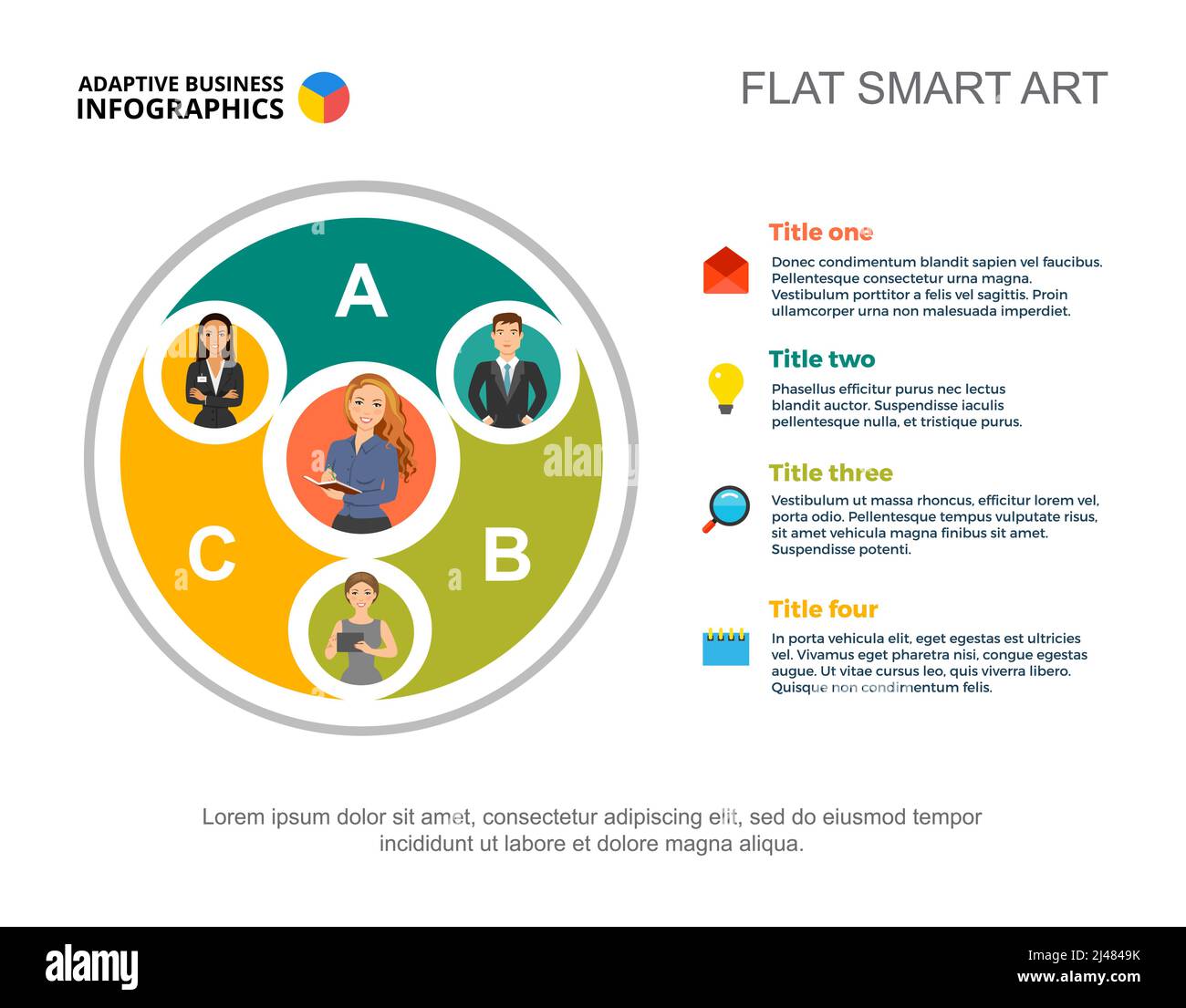 Four managers team process chart template for presentation. Business ...