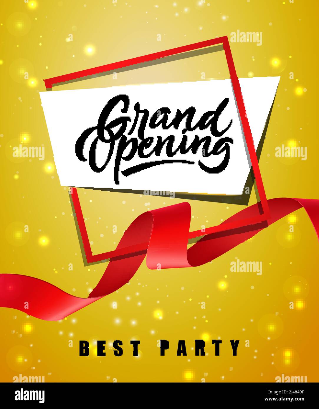 Grand opening, best party festive poster design with frame and red ...