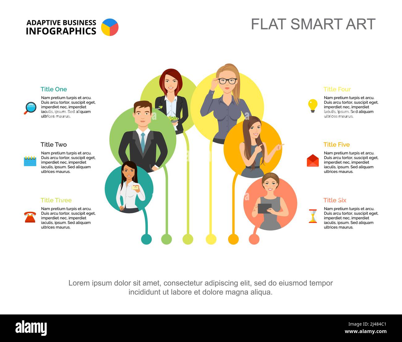 Six point graphic presentation design. Editable template, option ...
