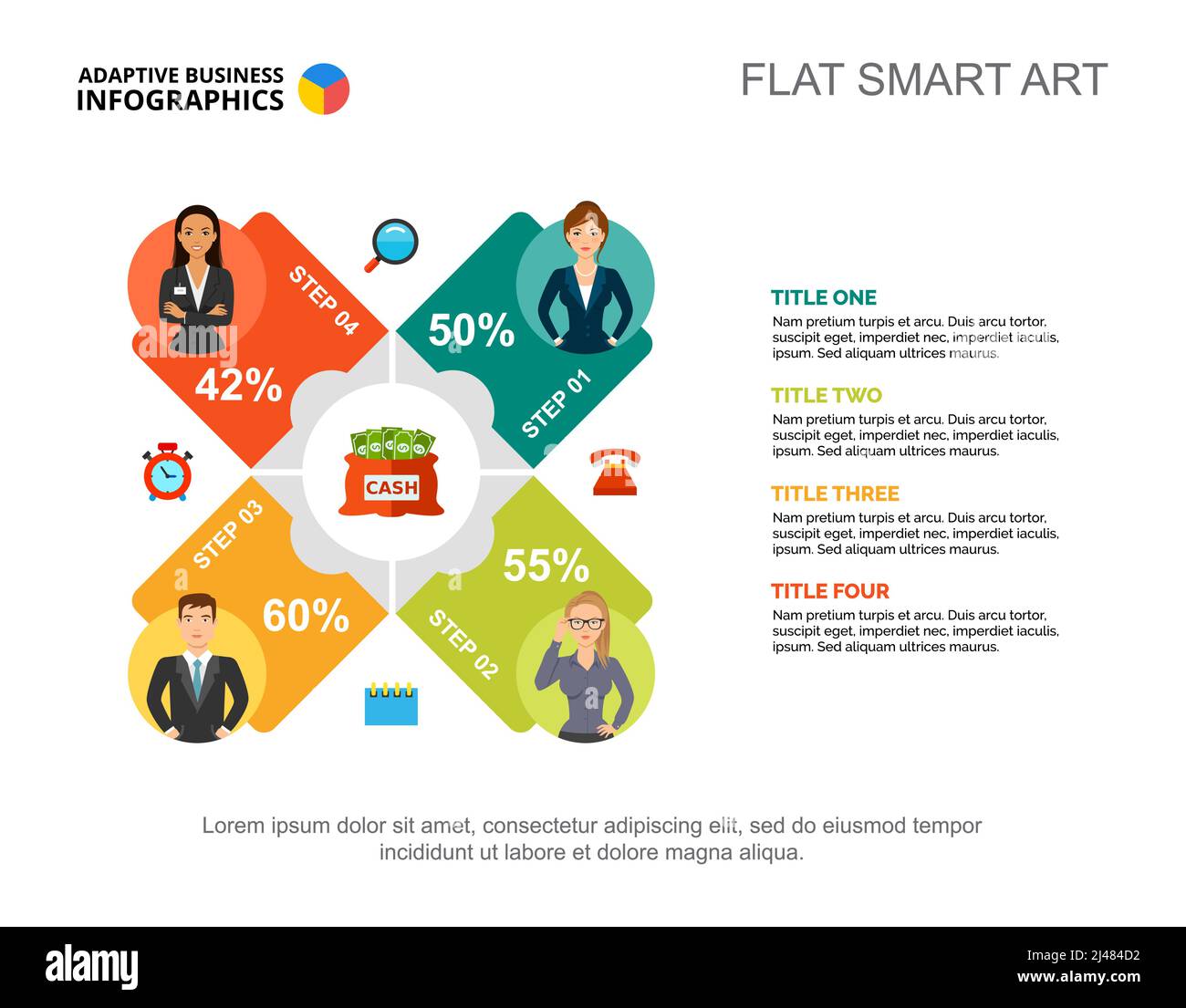 Four steps percentage chart template for presentation. Business data ...