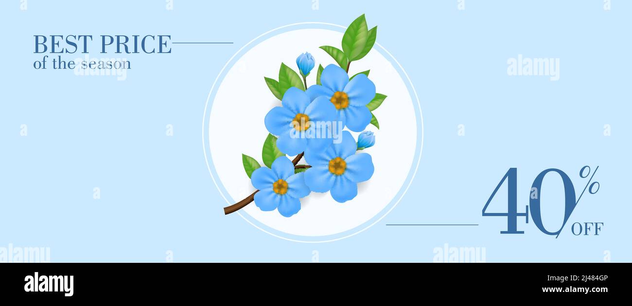 Best price of season forty percent off banner design with blue flowers ...