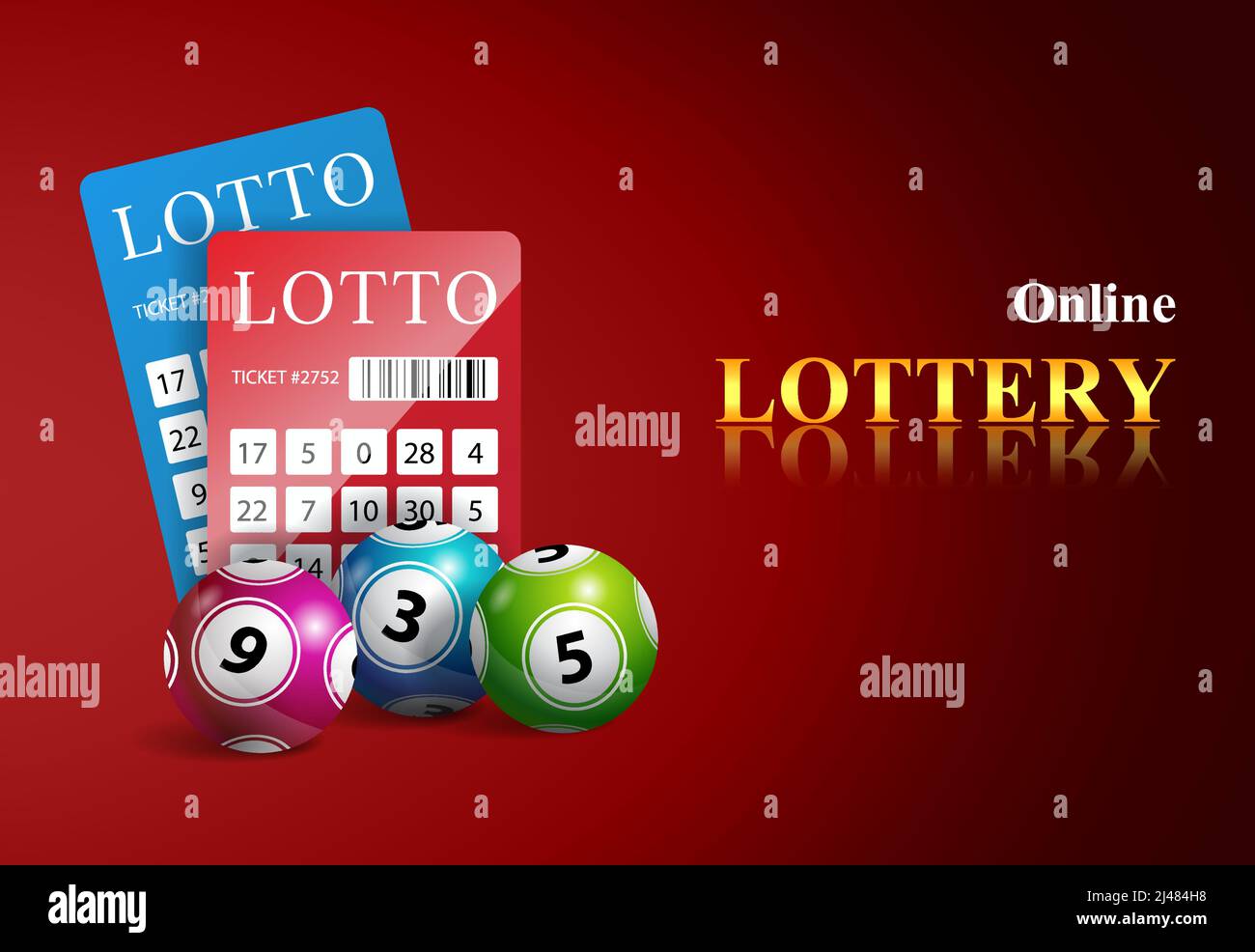 Online lottery lettering, tickets and balls. Casino business ...