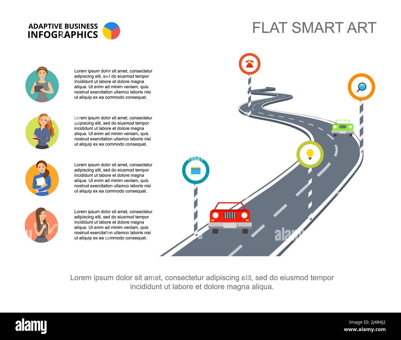 Road signs metaphor process chart template for presentation. Business ...