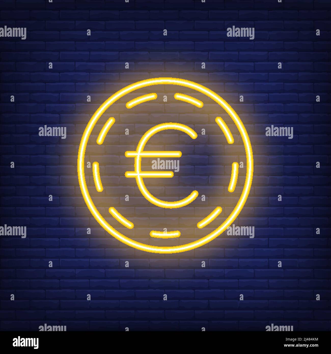 Euro coin on brick background. Neon style illustration. Money, cash ...