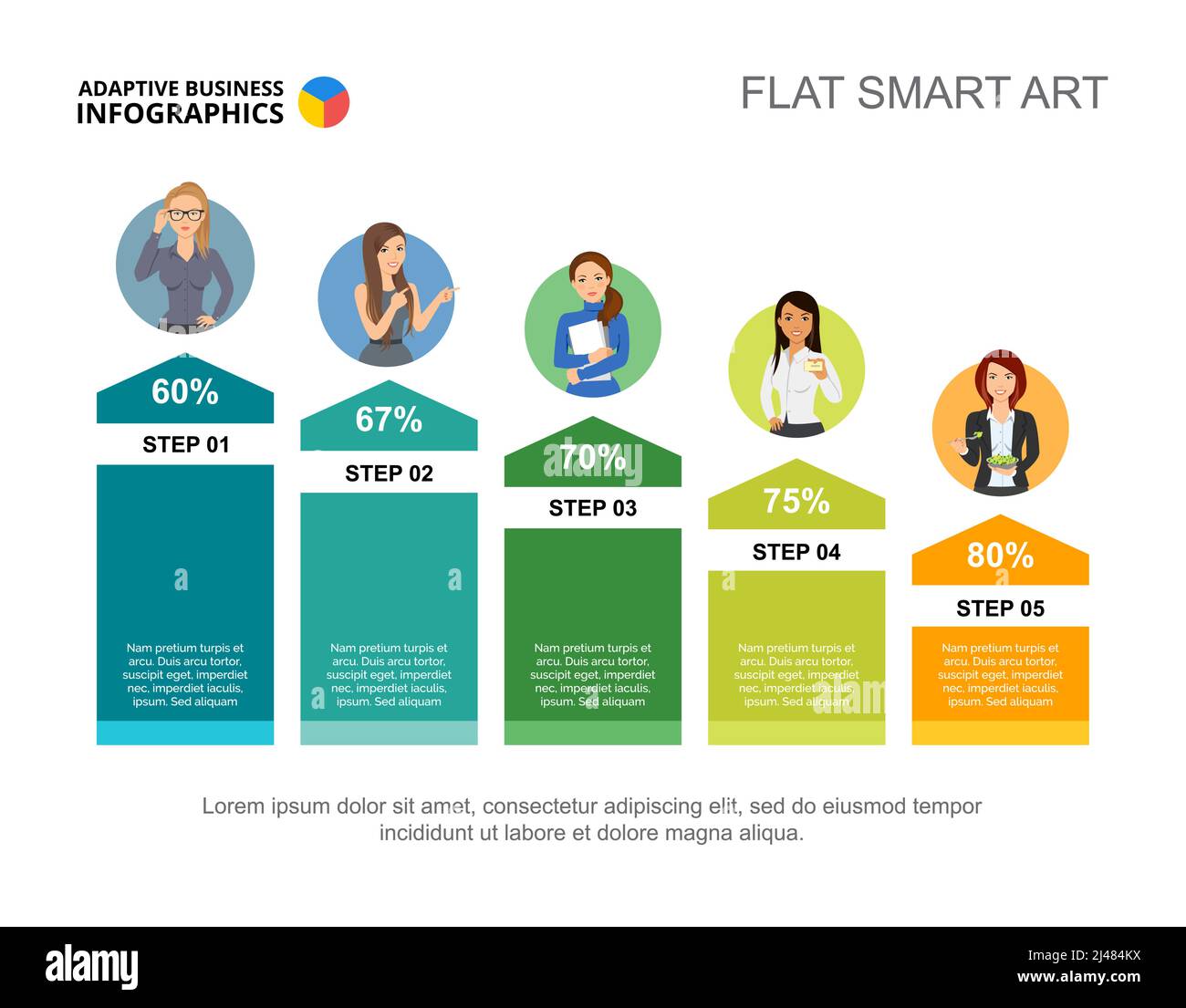 Step by step statistics slide template. Chart, design. Creative concept ...
