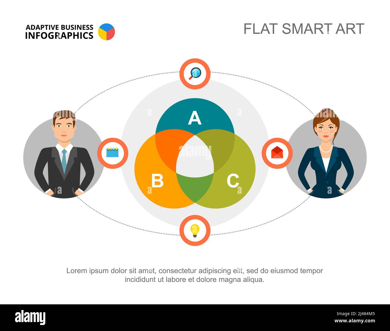 Two business people process chart template for presentation. Vector ...