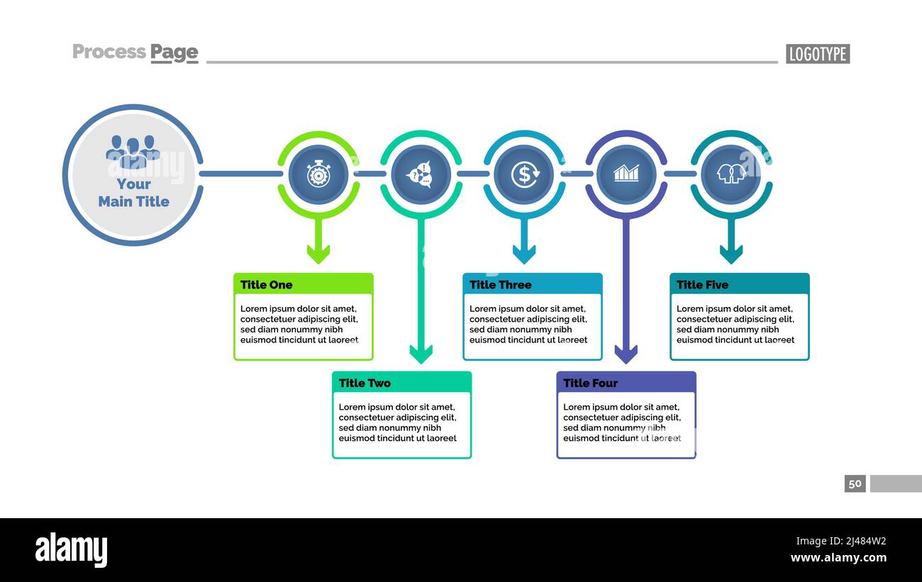 Five steps process chart slide template. Business data. Flowchart ...