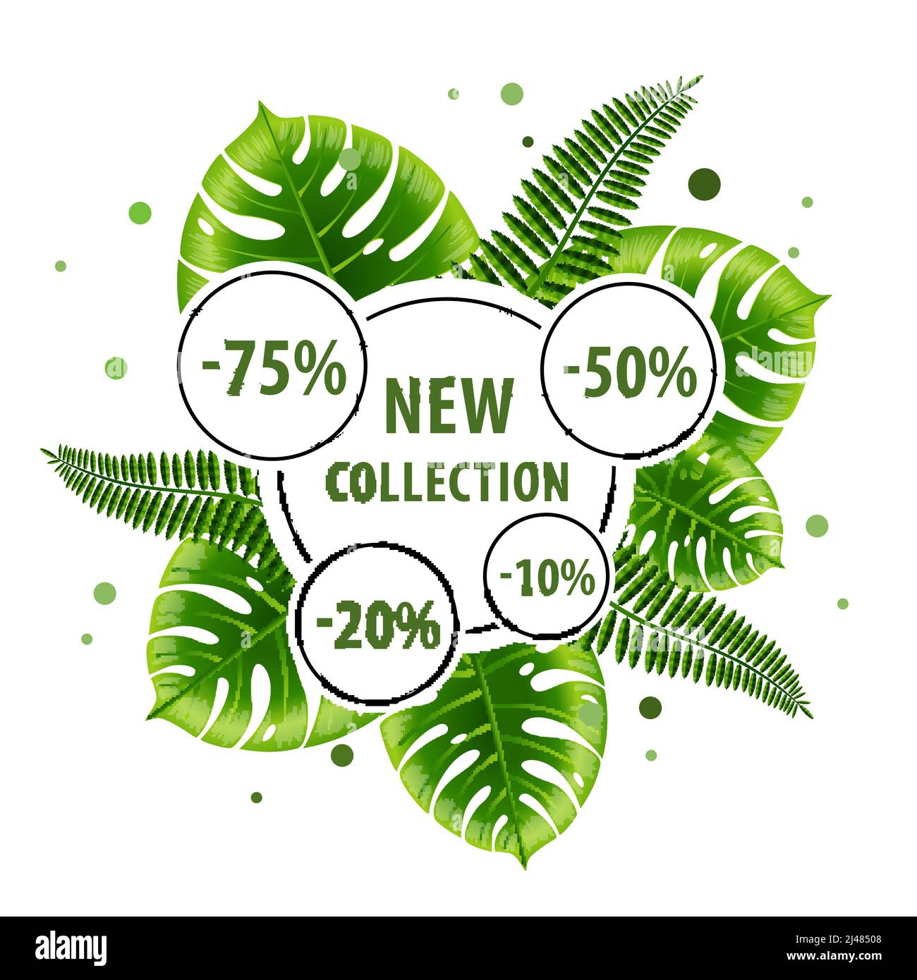 New collection green poster design with tropical leaves and discount ...