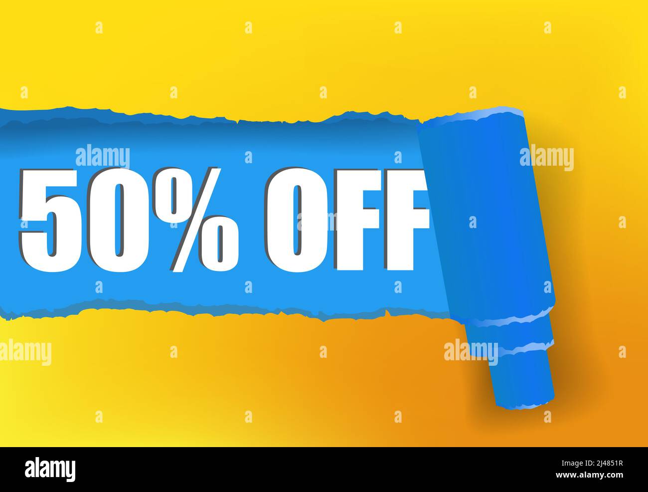 Fifty percent off promotion banner design in yellow and blue colors ...