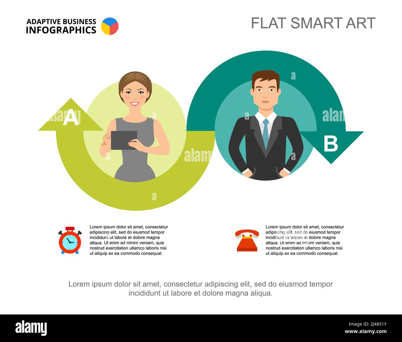Two ideas process chart template for presentation. Vector illustration ...