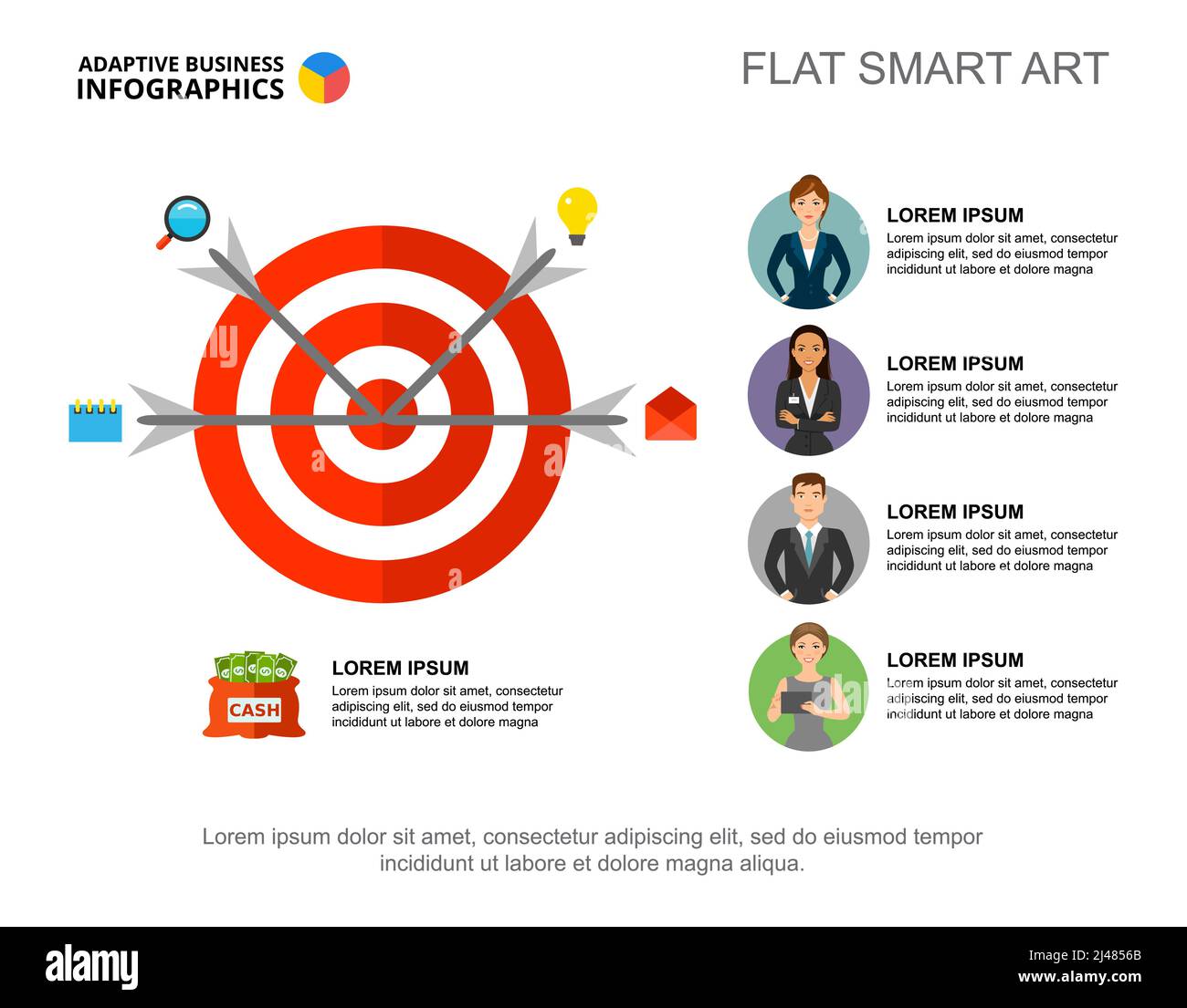 Four arrows in target process chart template for presentation. Business ...
