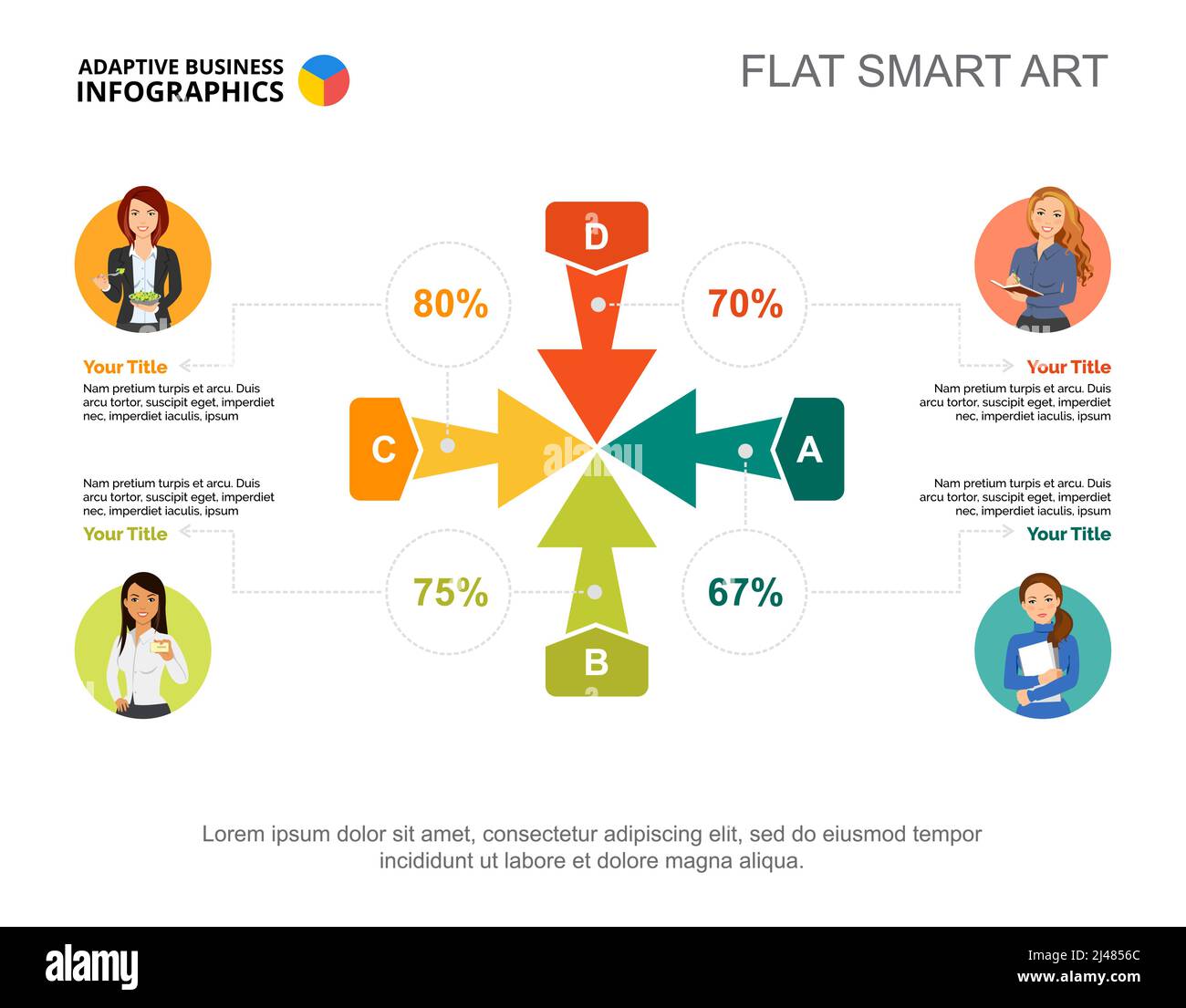 Four arrows percentage chart template for presentation. Business data ...