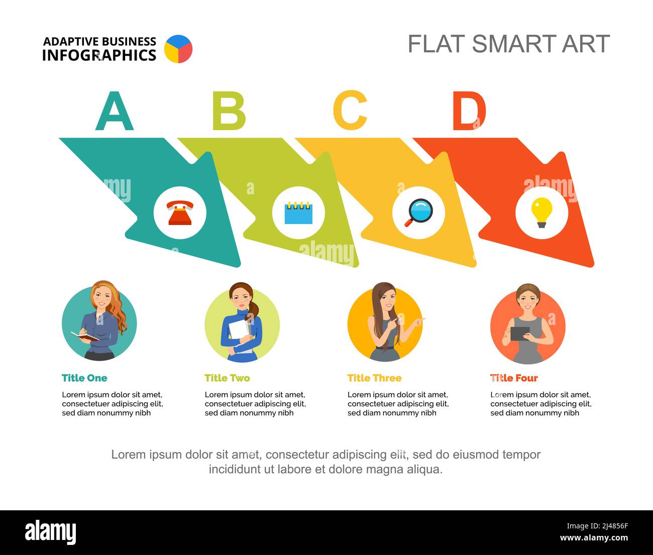 Four arrows work process chart template for presentation. Business data ...