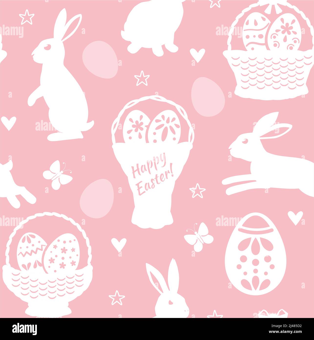 Easter bunny eggs pink seamless pattern. Basket with eggs. Vector ...