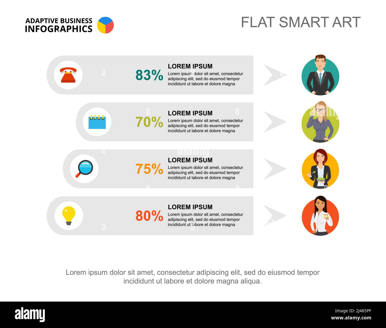 Four options percentage chart slide template for presentation. Abstract ...