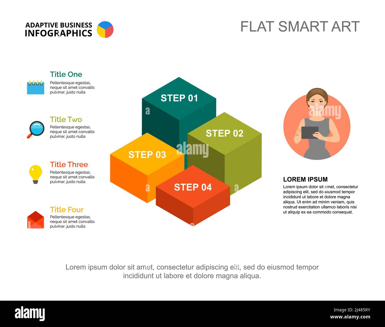 Four steps list process chart template for presentation. Business data ...