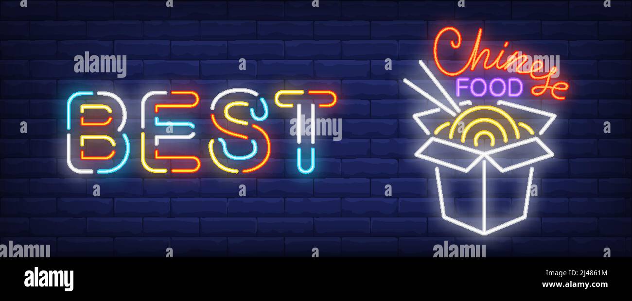 Best Chinese food neon sign. Traditional Chinese house and authentic ...