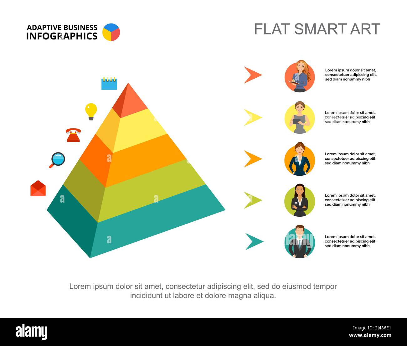 Five managers company process chart template. Business data. Abstract ...
