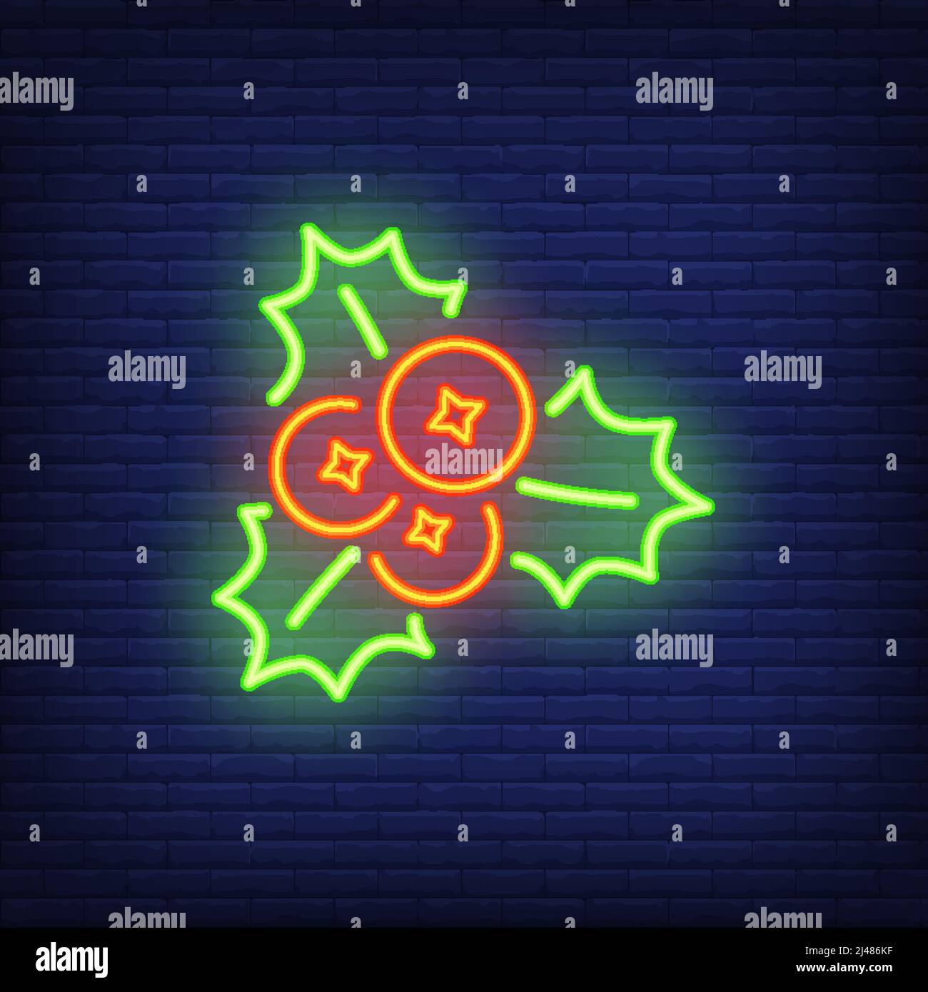 Neon sign with mistletoes. Night bright advertisement element. Vector ...