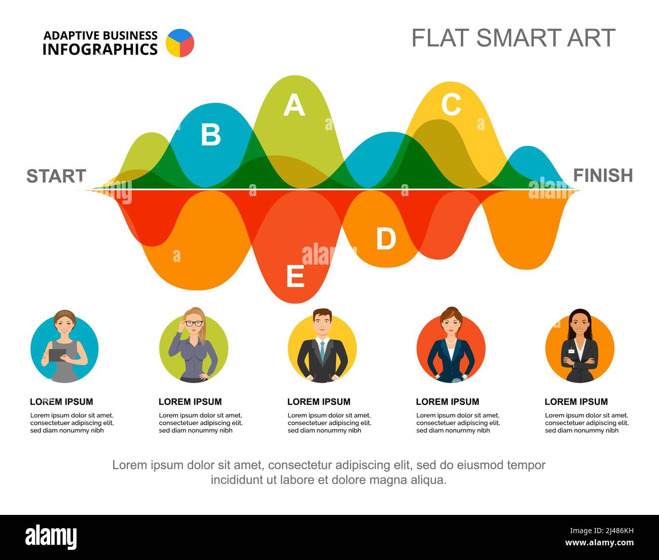 Five options project process chart template for presentation. Vector ...