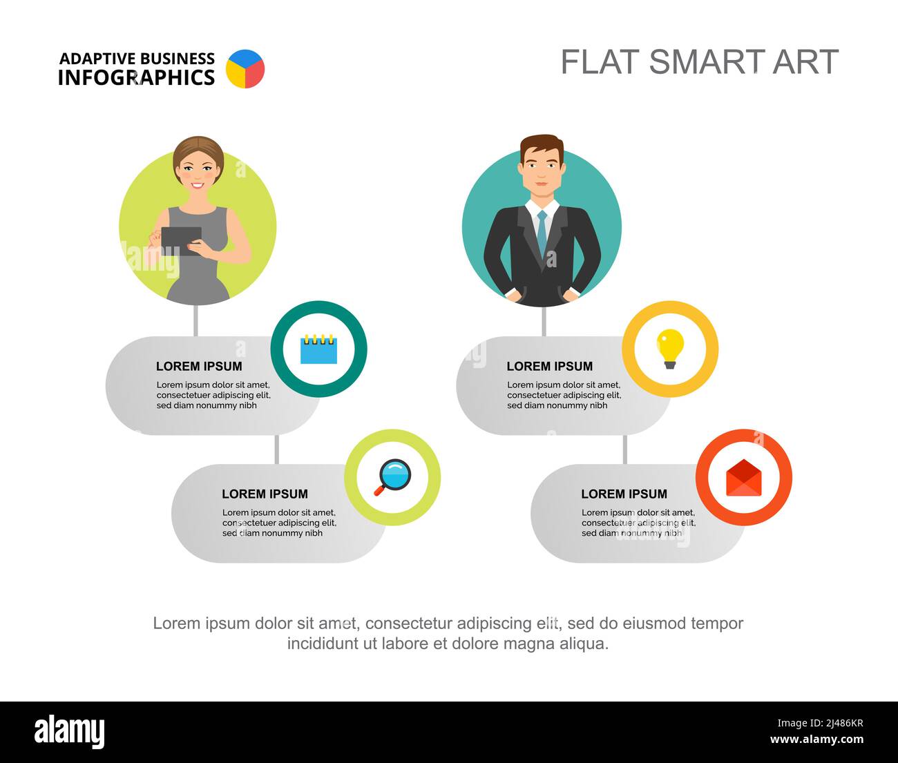 Two partners process chart template for presentation. Business data ...