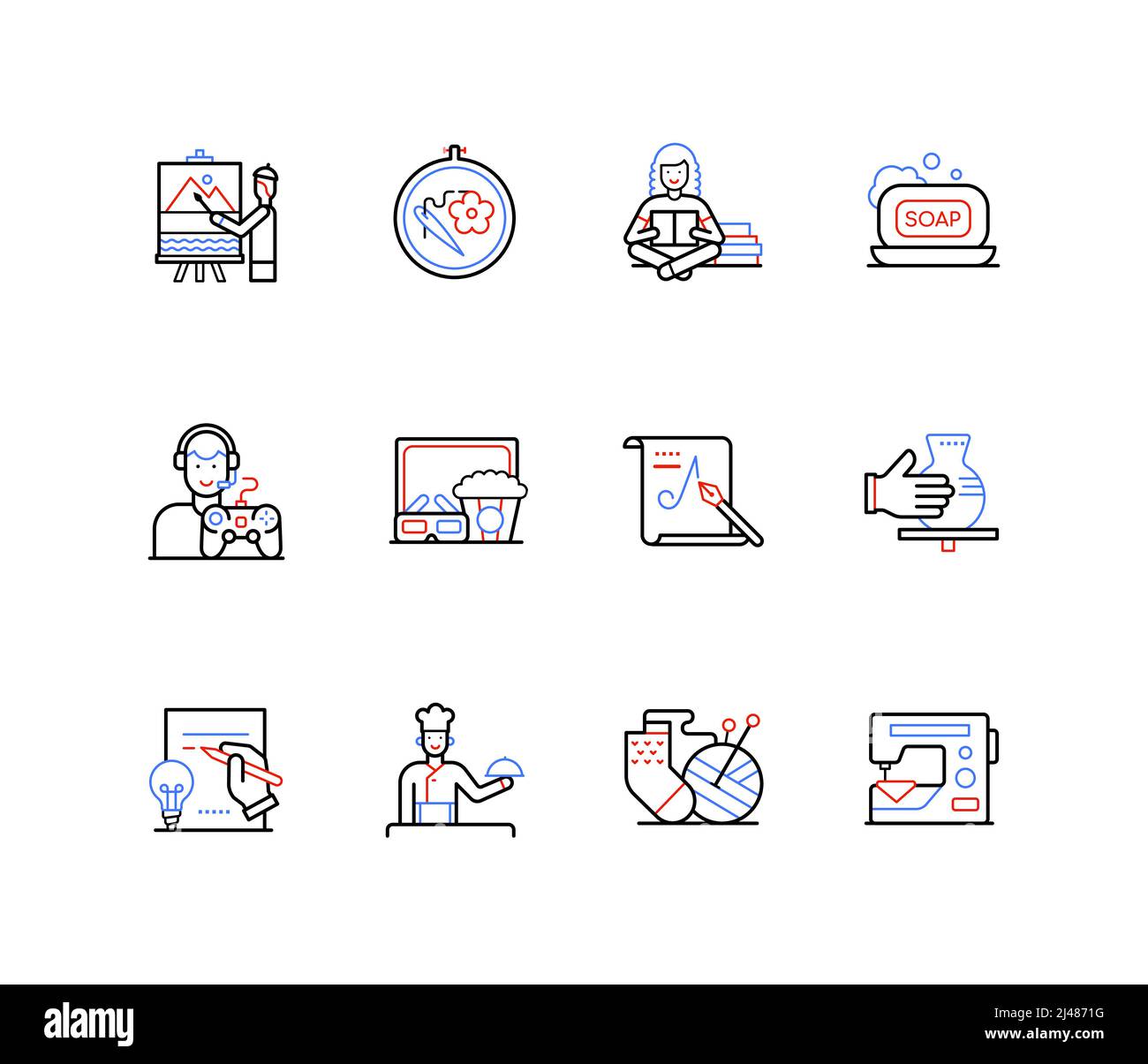 Hobbies and leisure activities - line design style icons Stock Vector ...