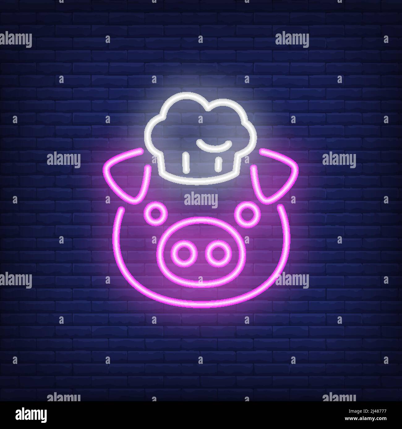 Smiling pig in chef hat. Neon sign element. Night bright advertisement ...