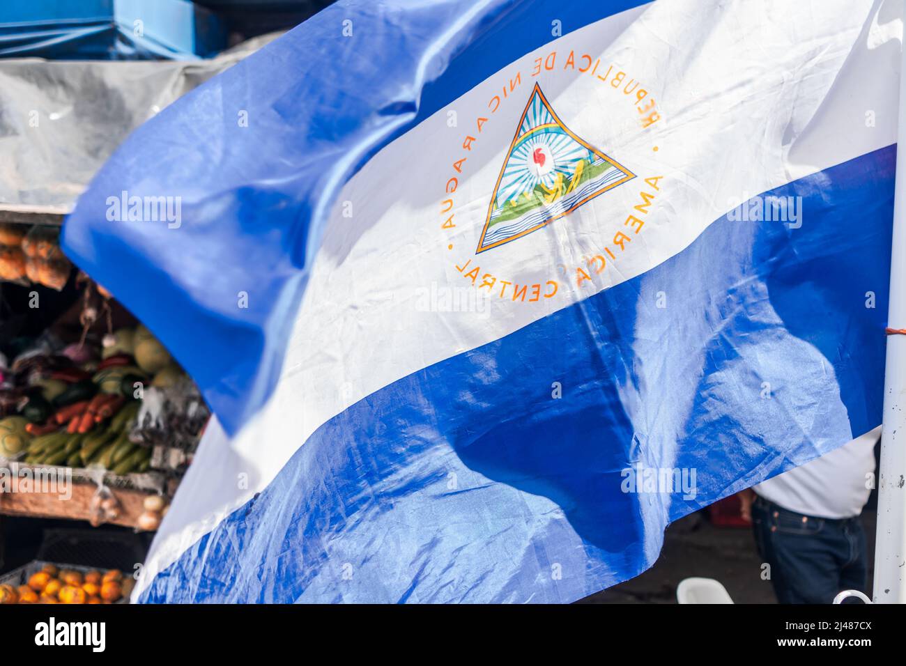 Nicaraguan flag waving at a local market in Boaco Nicaragua Stock Photo ...