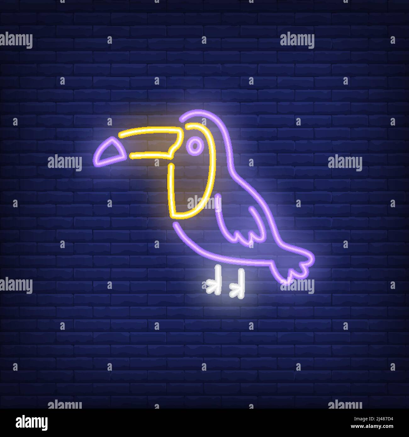 Toucan neon sign. Tropical bird on dark brick wall background. Night ...