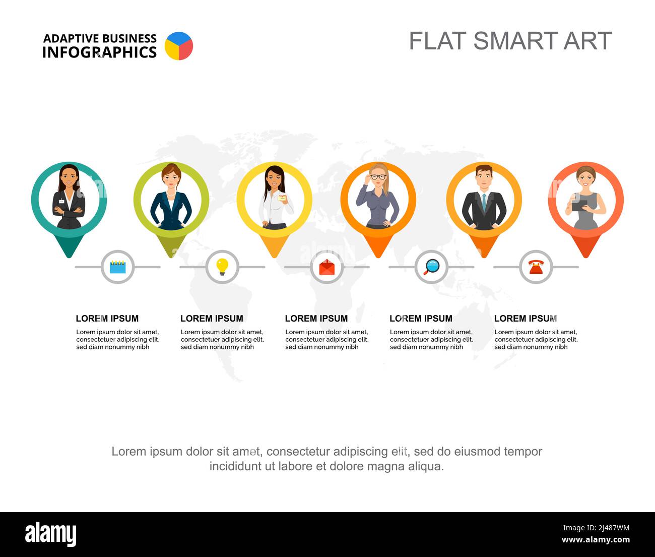 Five elements project process chart template for presentation. Vector illustration. Diagram ...