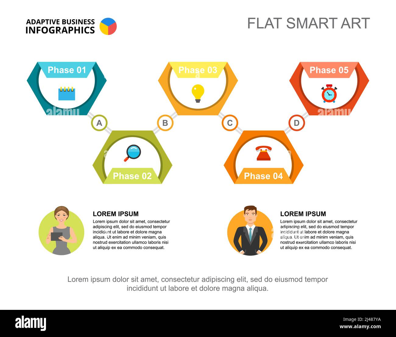 Five phases process chart template for presentation. Vector ...