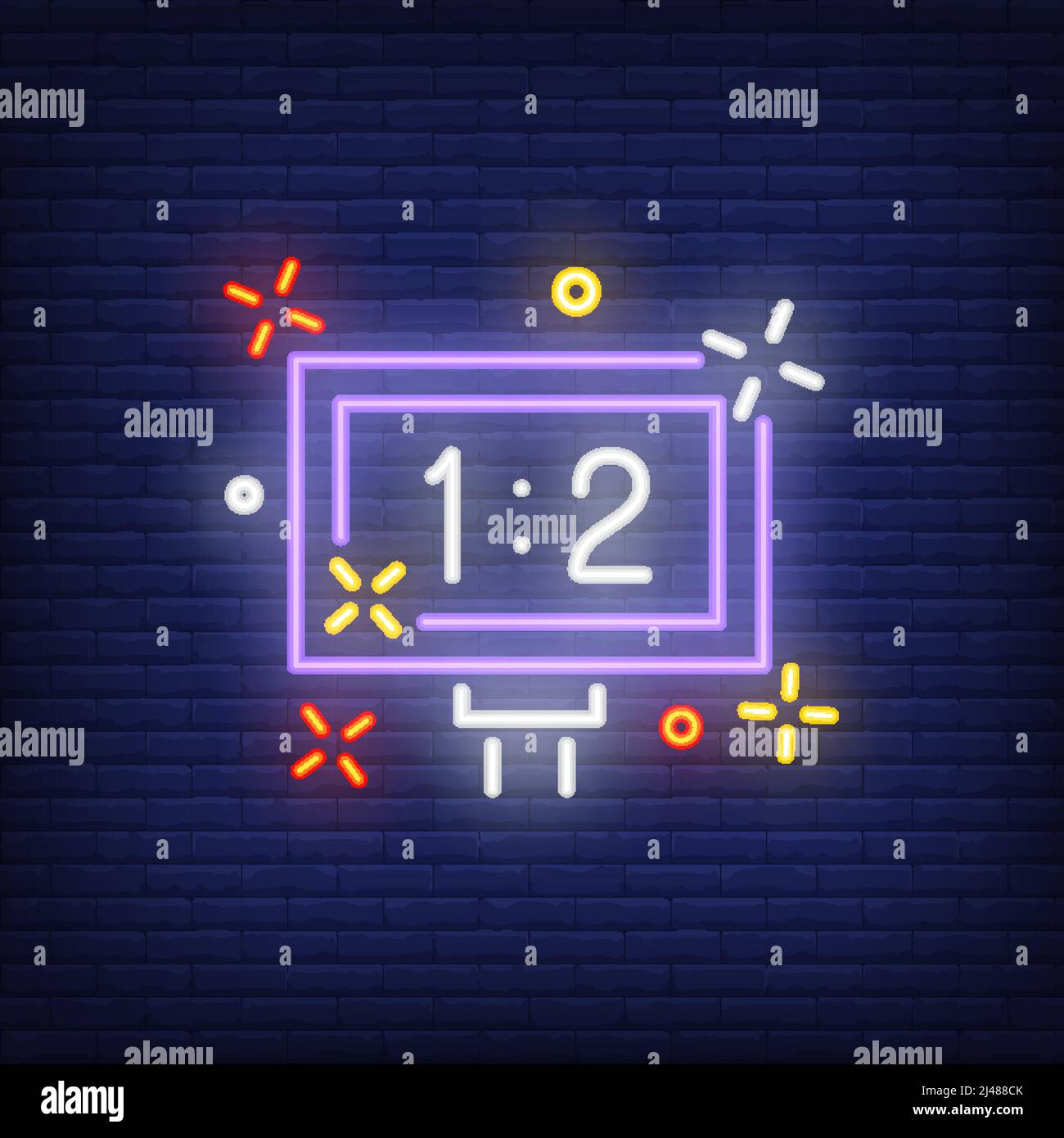 Scoreboard on brick background. Neon style illustration. Football ...
