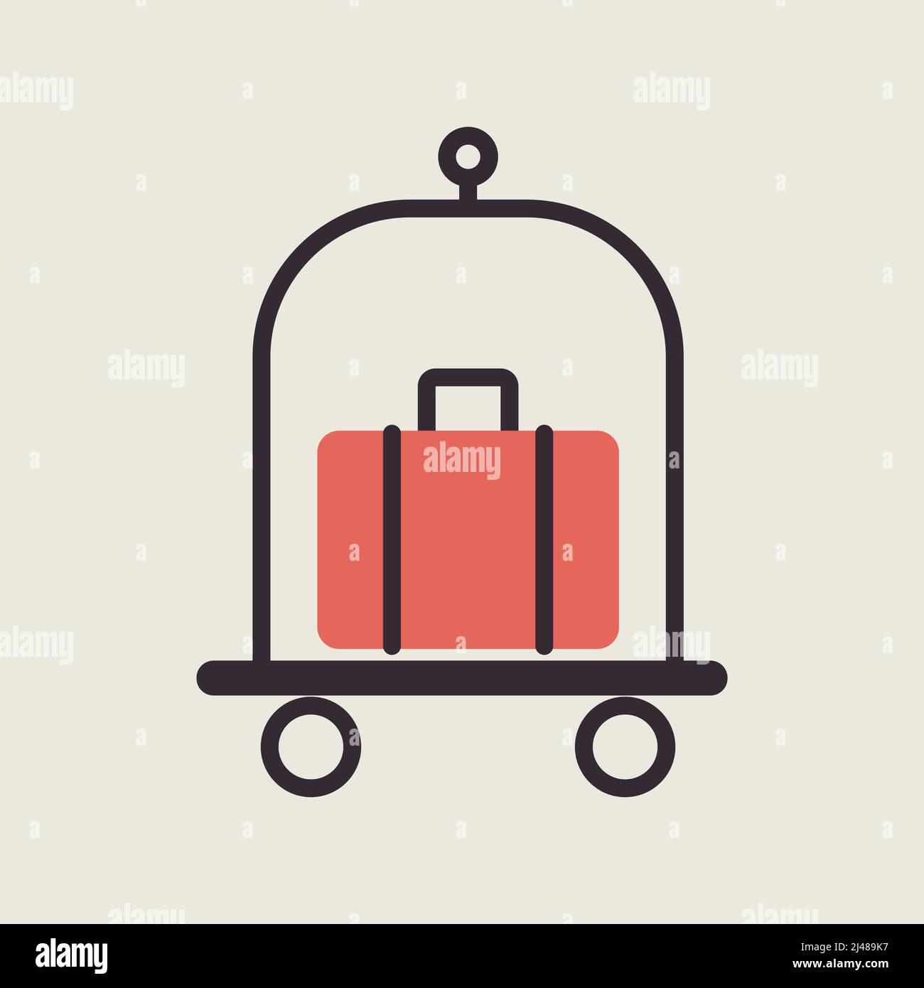 Baggage, luggage, suitcases on trolley vector isolated icon. Hotel sign ...