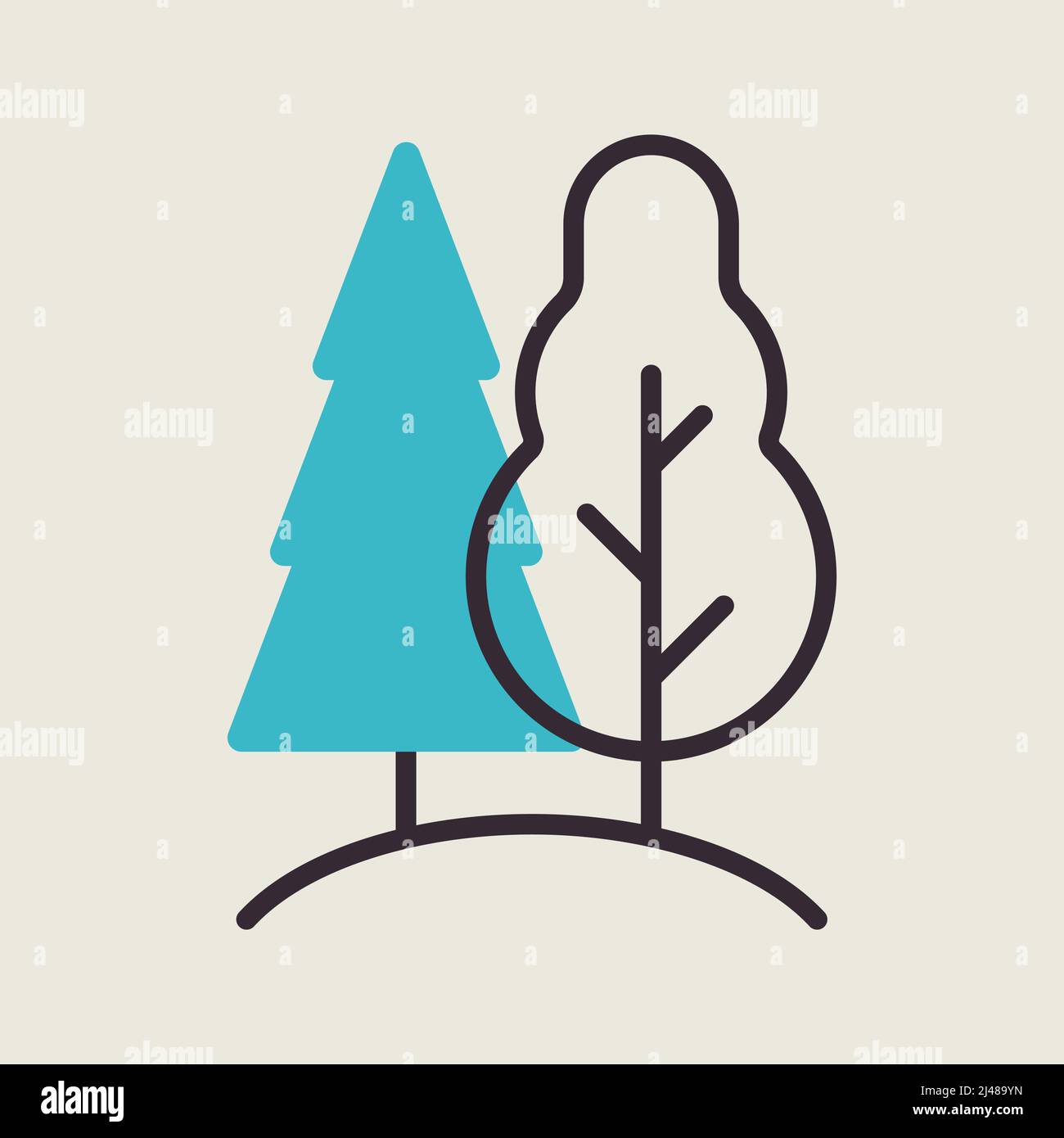 Deciduous and conifer forest vector isolated icon. Nature sign. Graph ...
