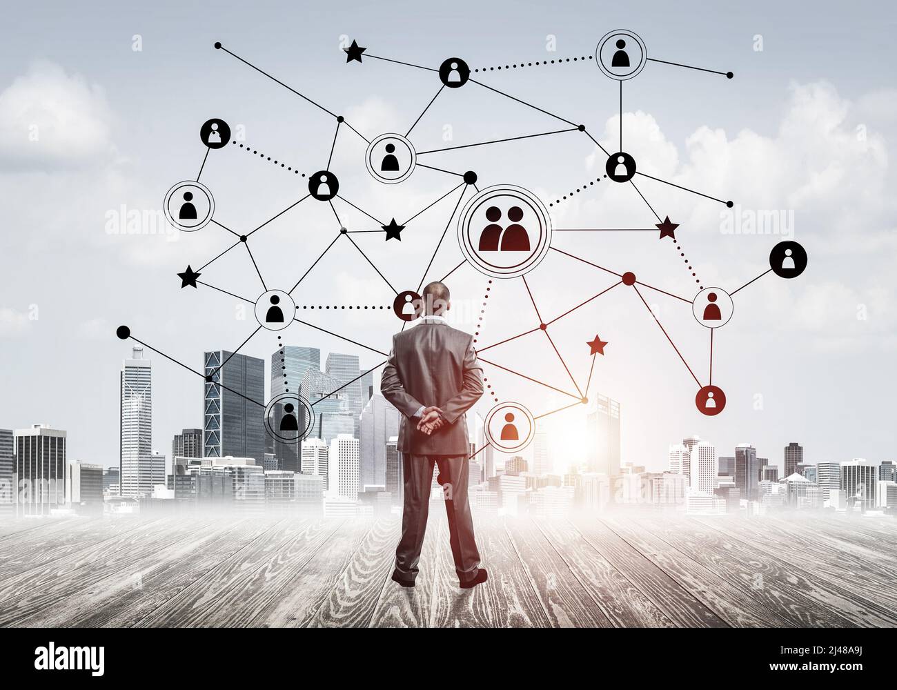 Social connection concept drawn on screen as symbol for teamwork and ...
