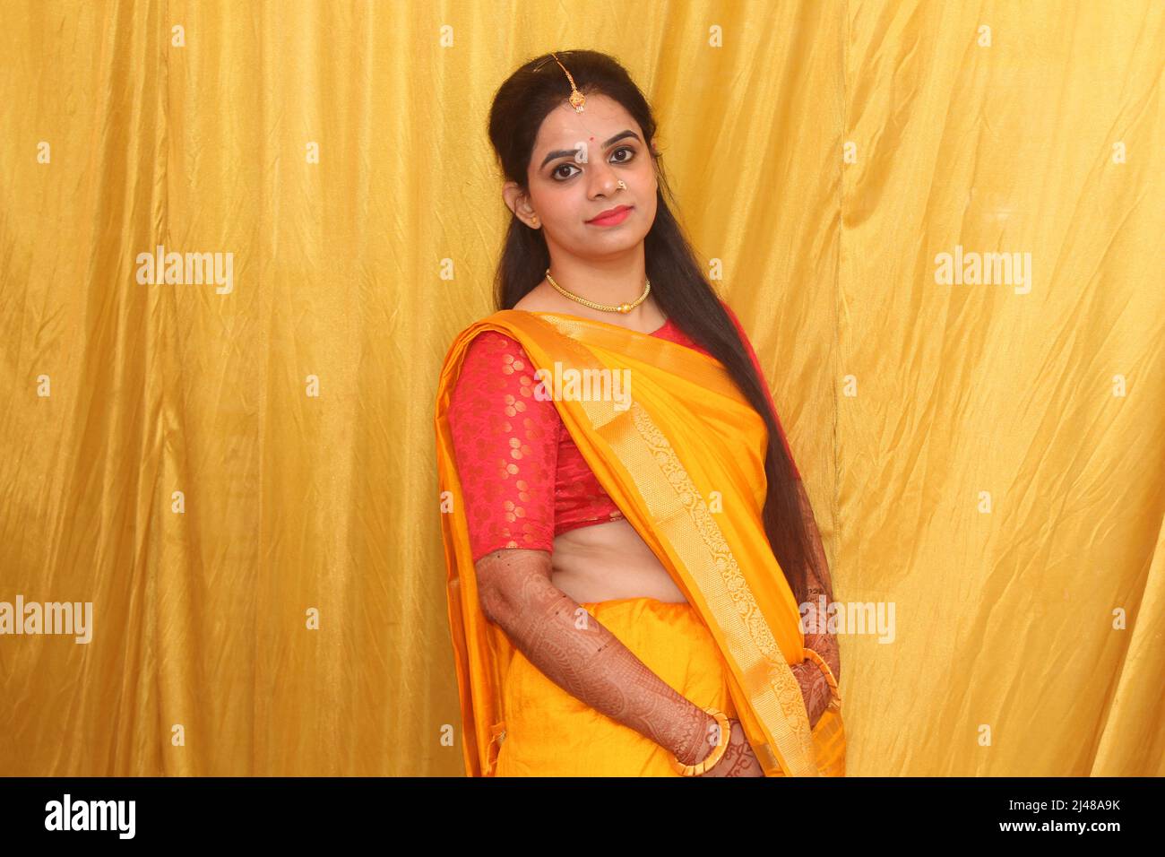 Beautiful girl wearing traditional India costume lehenga choli or saree ...