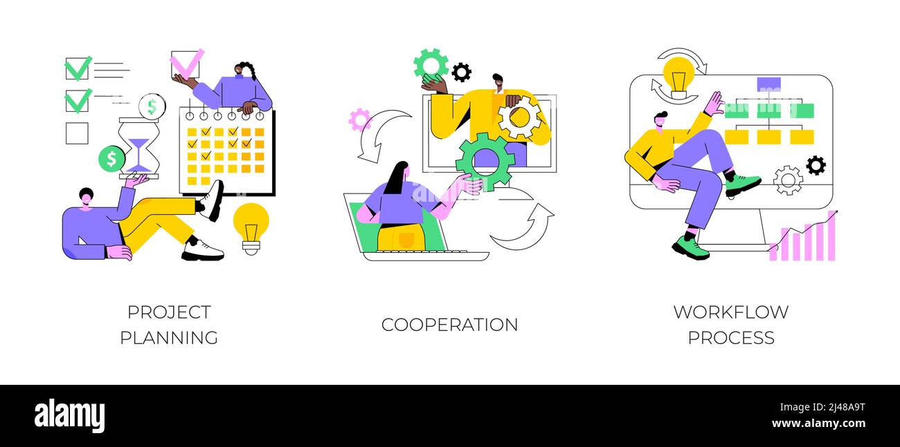 Business process abstract concept vector illustration set. Project ...