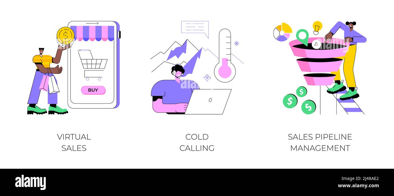 Sales management team abstract concept vector illustration set. Virtual ...