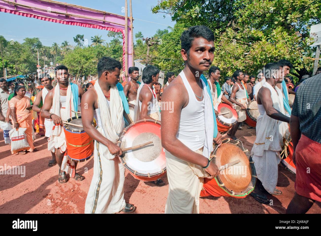Group of musicians playing Jandai drums at the time of Thaipusam ...
