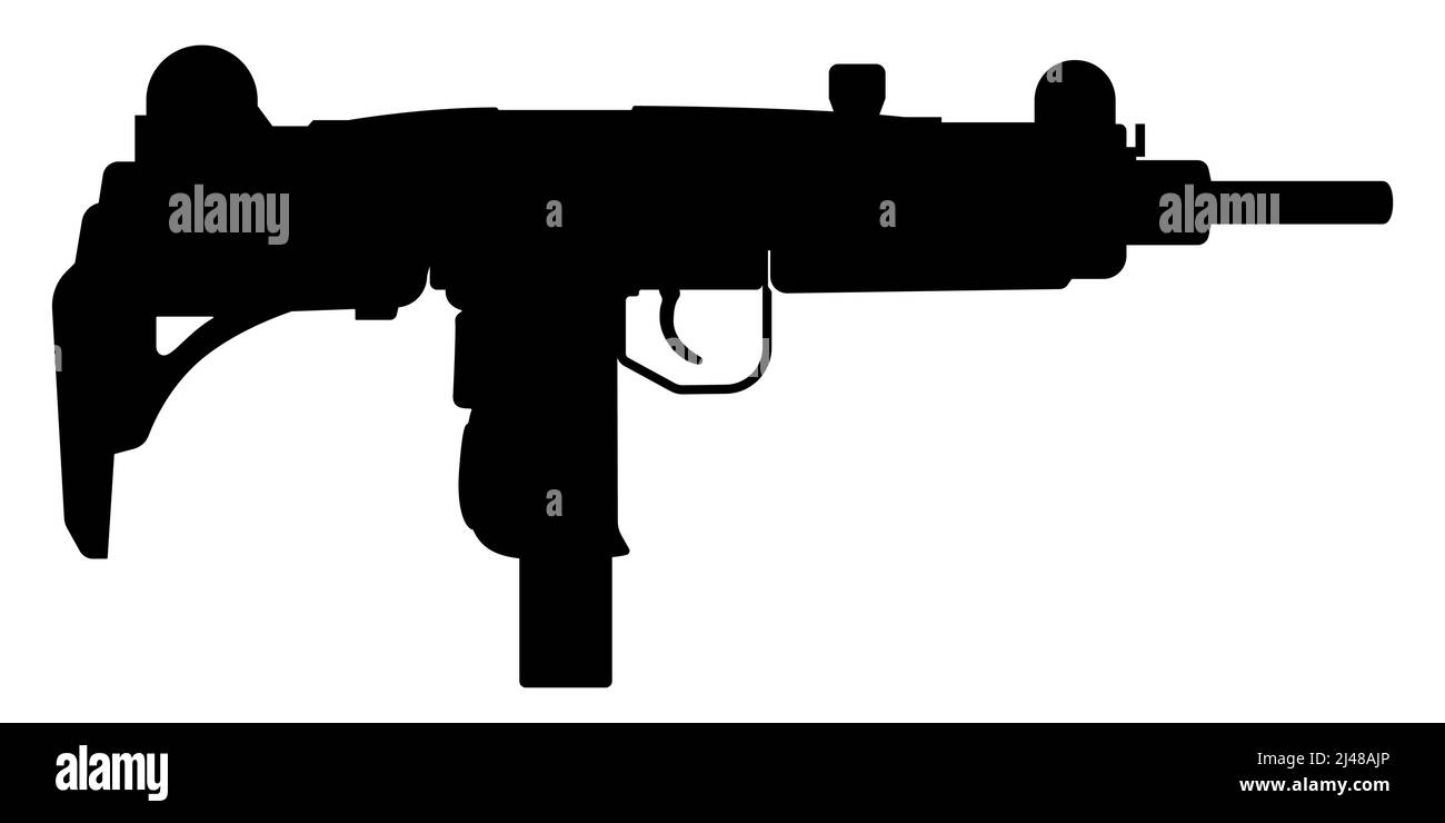 Gun icon isolated. Machine gun. Firearms. Submachine gun black sign ...