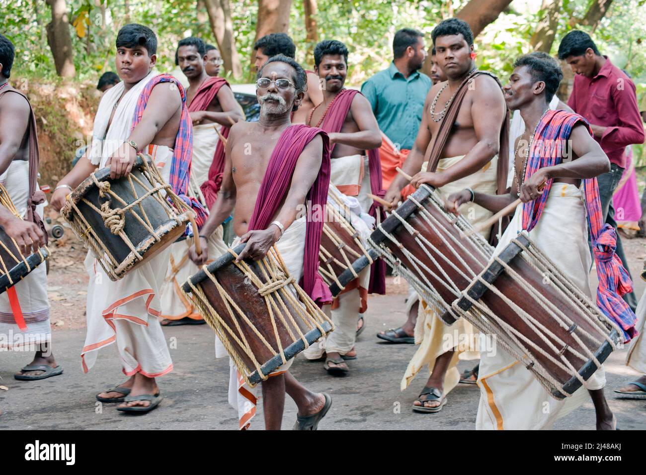 Group of musicians playing Jandai drums at the time of Thaipusam ...