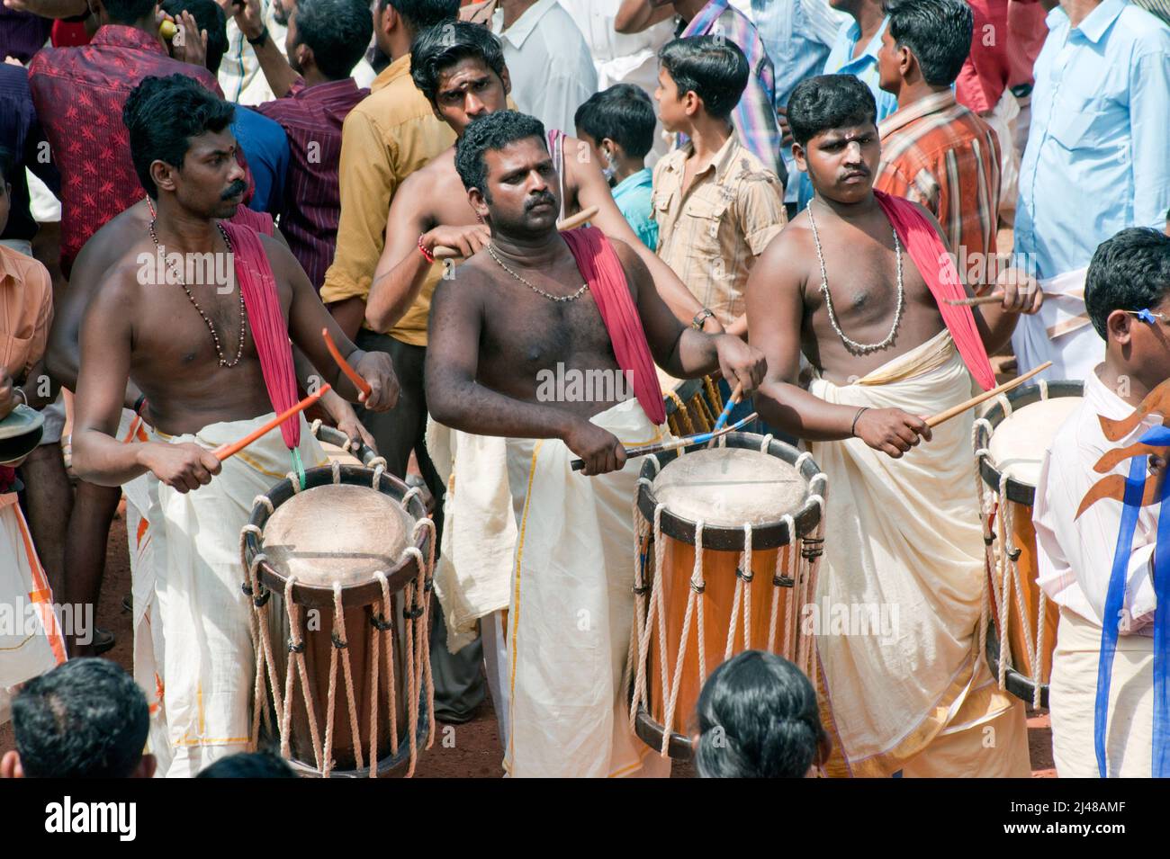 Group of musicians playing Jandai drums at the time of Thaipusam ...