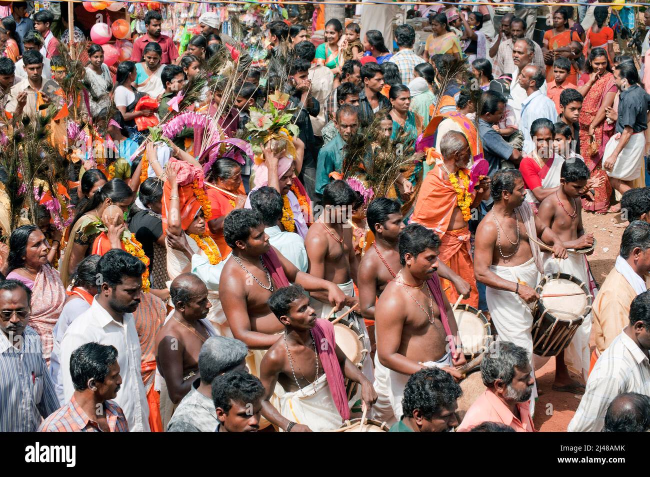 Group of musicians playing Jandai drums at the time of Thaipusam ...