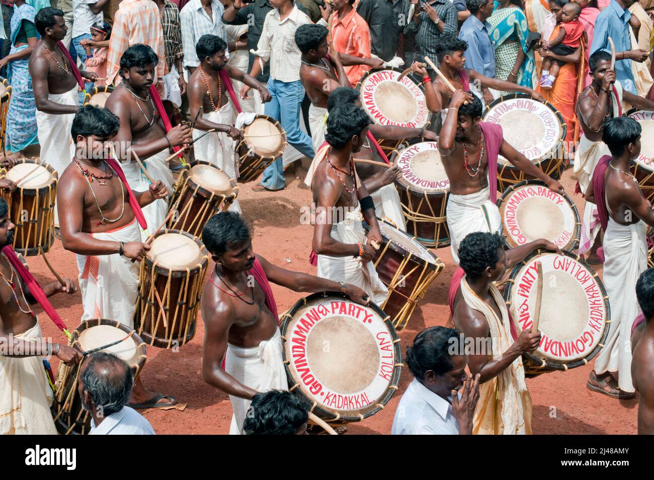 Group of musicians playing Jandai drums at the time of Thaipusam ...