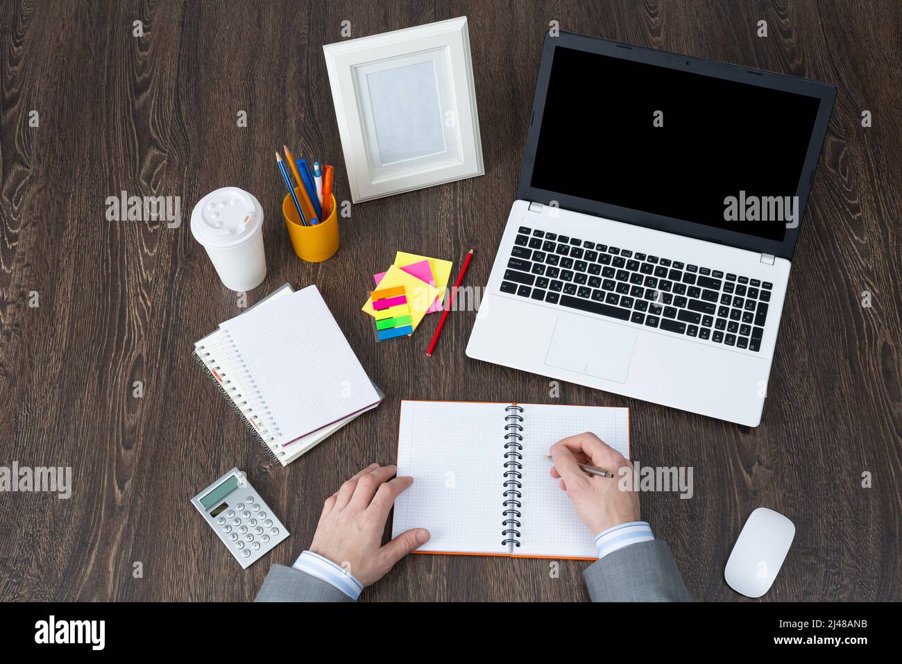 View from above the businessman's workplace Stock Photo - Alamy