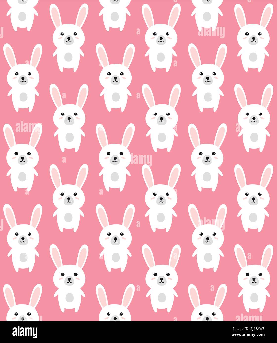 Vector seamless pattern of flat cartoon bunny rabbit isolated on pink ...